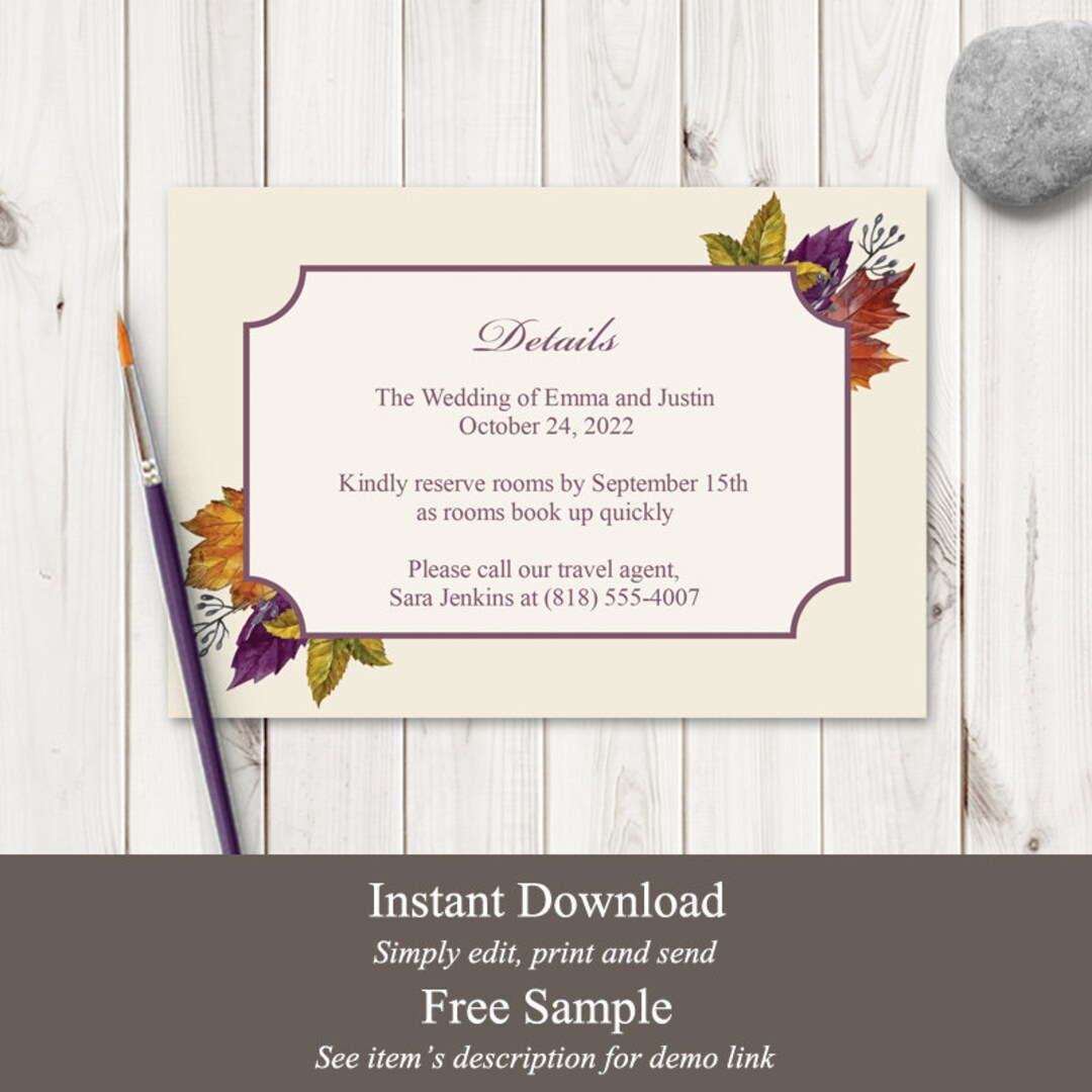 Fall Wedding Details Template autumn Leaves - Etsy New Zealand