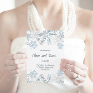 Winter Wedding Program Template snowflakes, Silver & Blue. Printable ...