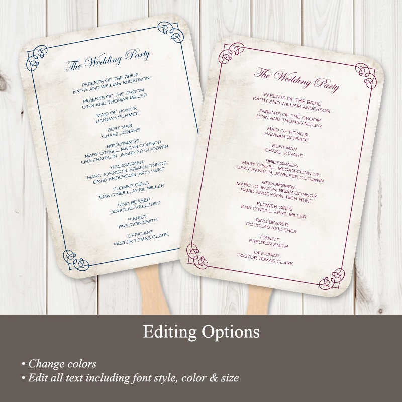 Rustic Fan Program Template wedding Rings Brown. | Etsy