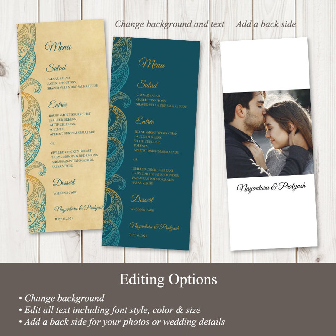 Indian Wedding Menu Template Paisley Teal & Gold. | Etsy