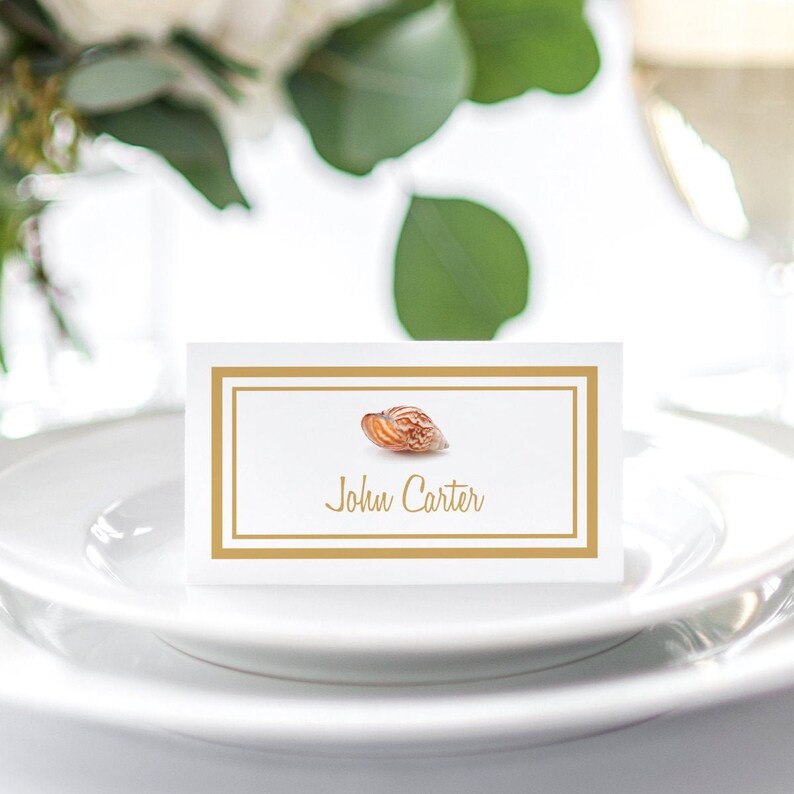 Beach Wedding Place Card Printable Template seashell - Etsy