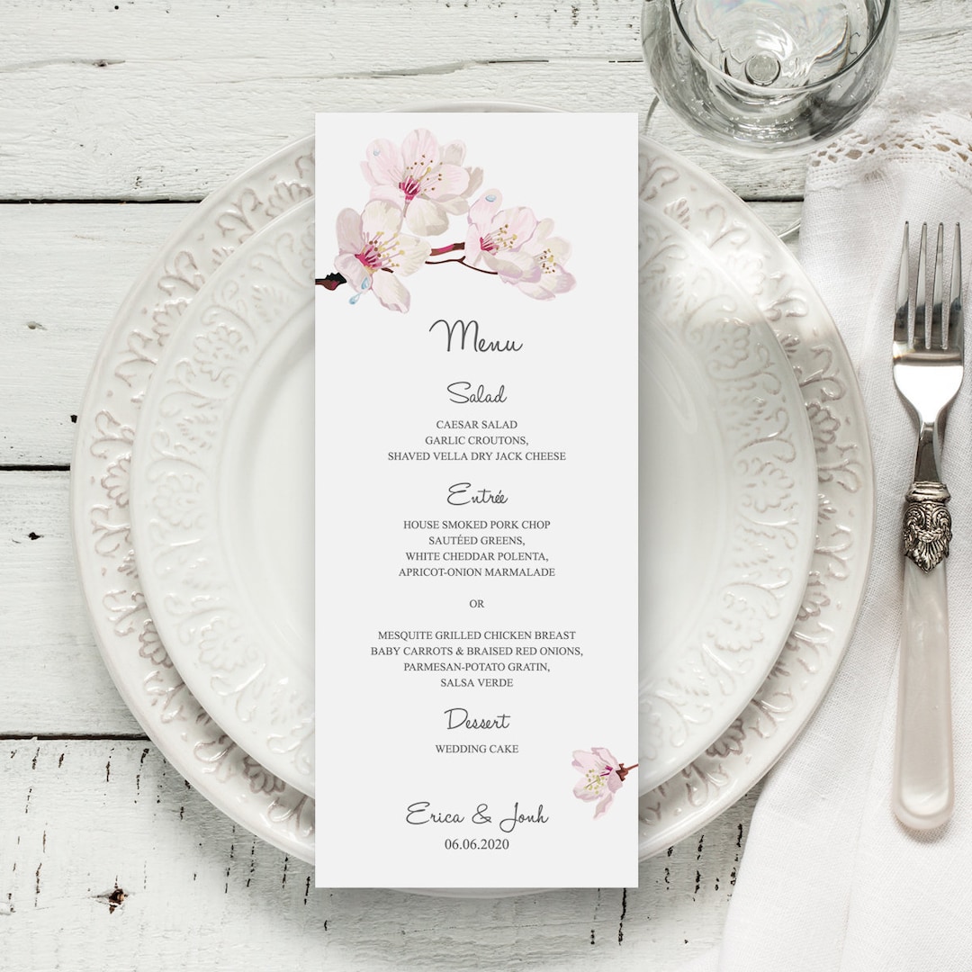 Spring Wedding Menu Template "cherry Blossom", Pink. DIY Printable ...