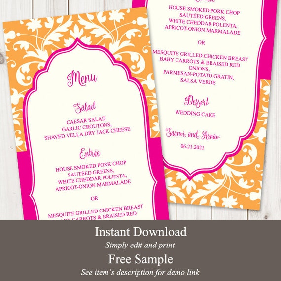 Indian Wedding Menu Template vibrant Celebration - Etsy