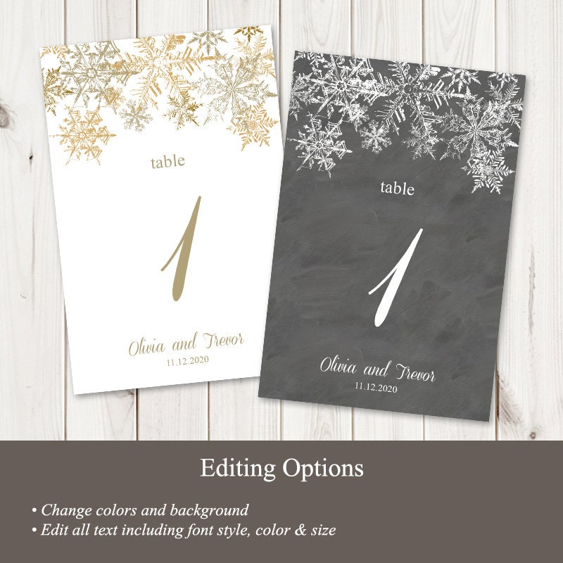 Winter Wedding Table Numbers Template snowflakes - Etsy