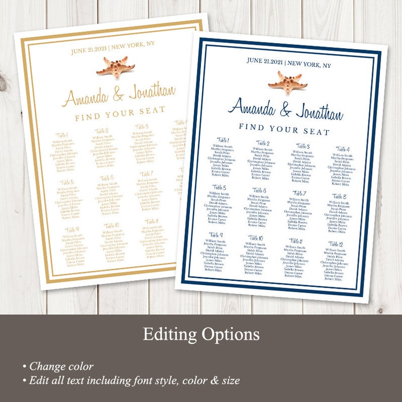 Custom Seating Chart Poster Template seashell - Etsy