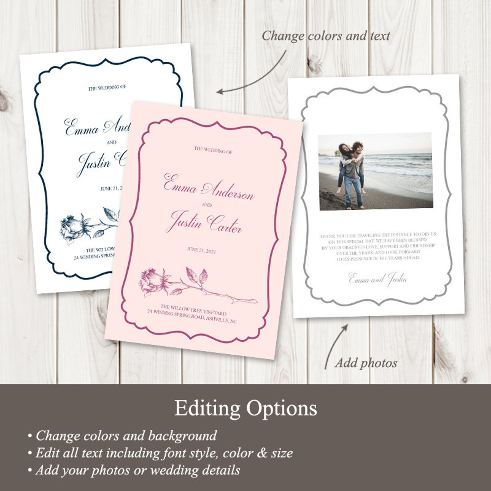 Wedding Bi-fold Program Template vintage Roses | Etsy