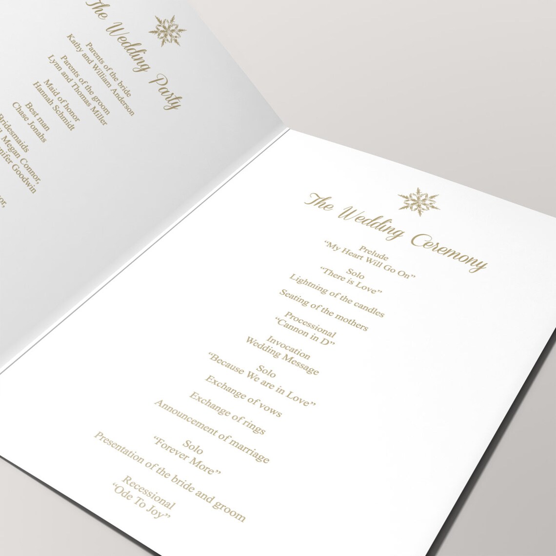 Christmas Wedding Program Template snowflakes | Etsy