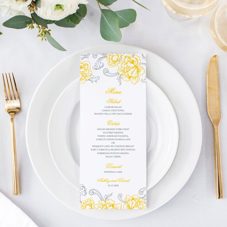 Elegant Wedding Menu Template exquisite Florals | Etsy