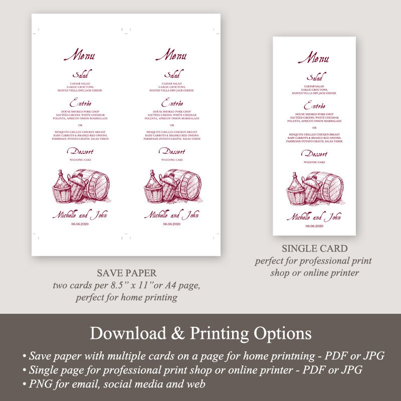 Rustic Wedding Menu Printable Template Wine Country. DIY - Etsy