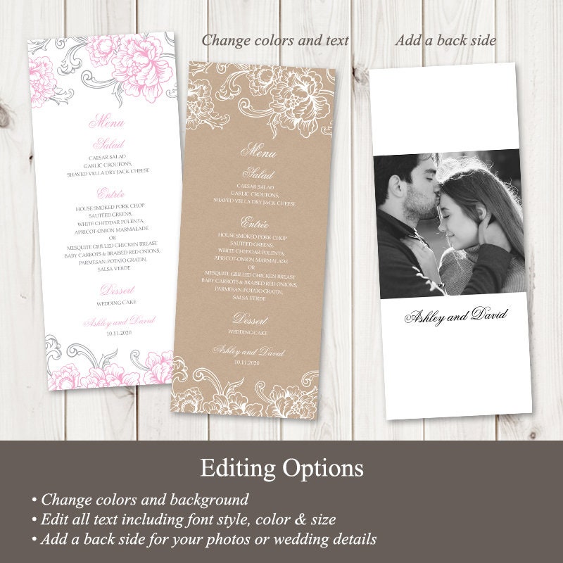 Elegant Wedding Menu Template exquisite Florals - Etsy