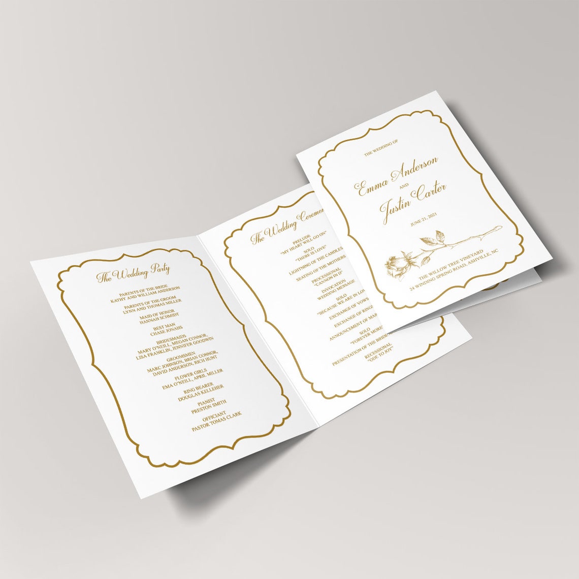 Wedding Bi-fold Program Template vintage Roses | Etsy