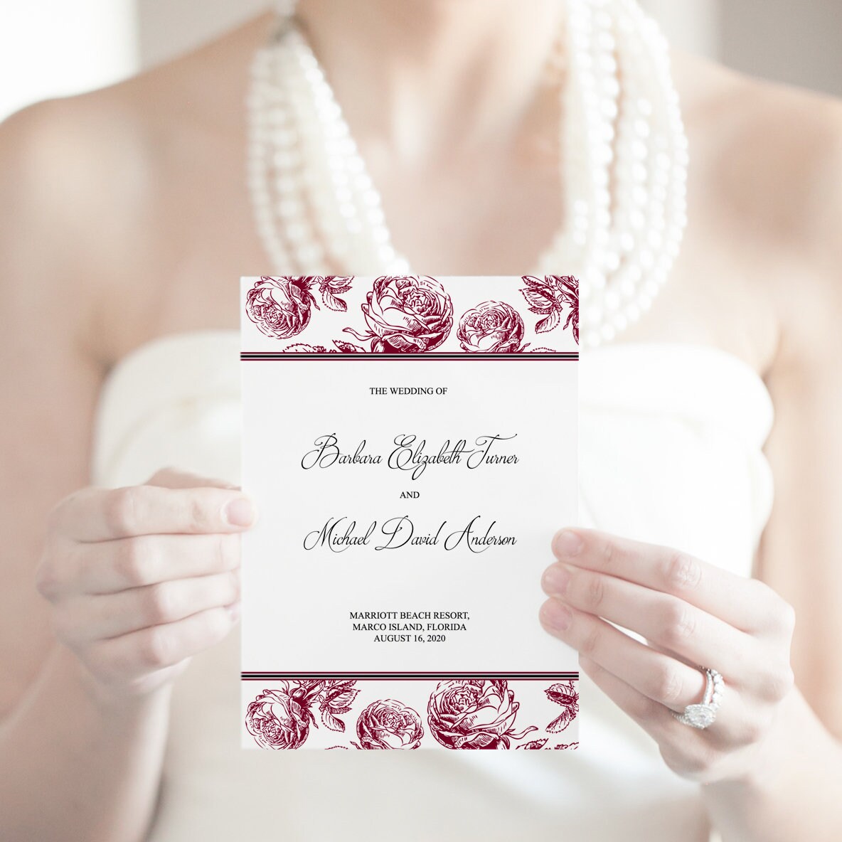 Wedding Bi-Fold Program Template Classic Roses | Etsy