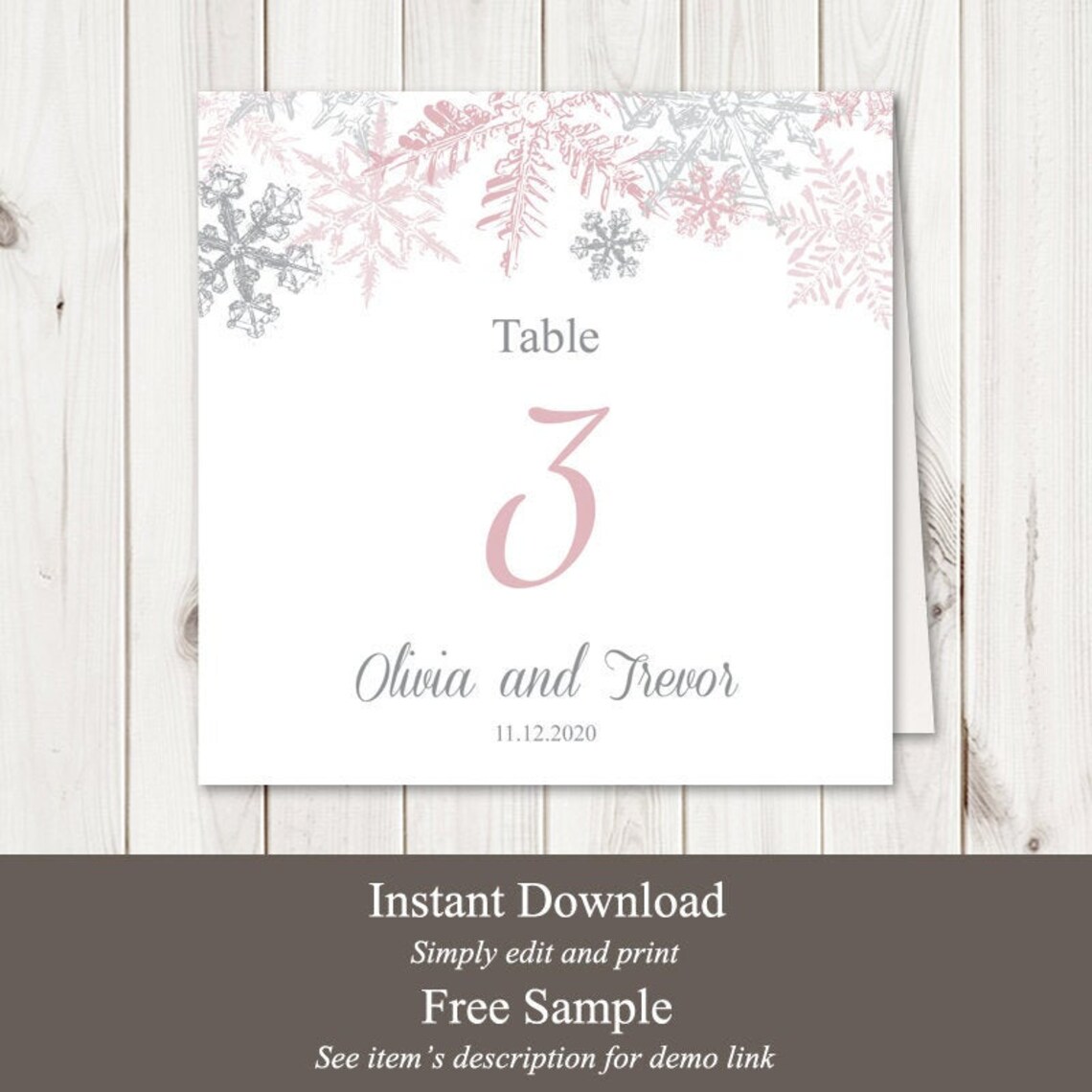 Winter Wedding Table Numbers Template snowflakes | Etsy