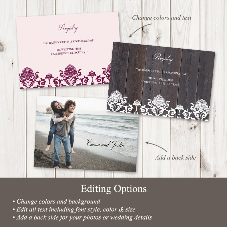 Printable Wedding Registry Card floral Damask | Etsy