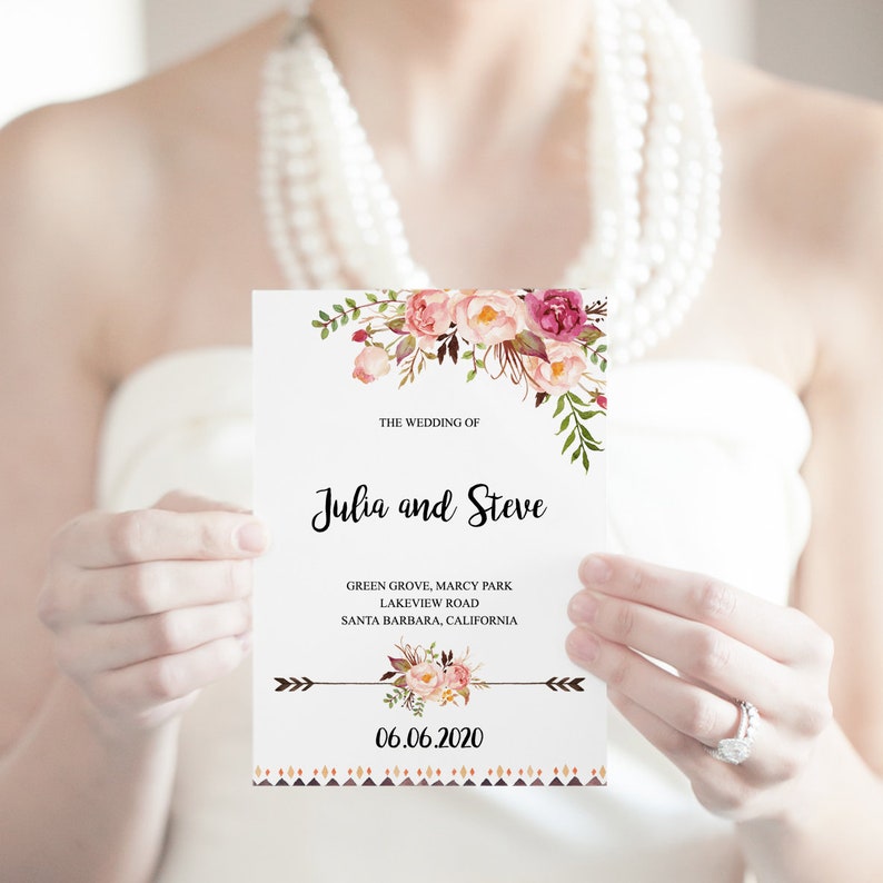 Boho Wedding Program Template bohemian Love. DIY | Etsy