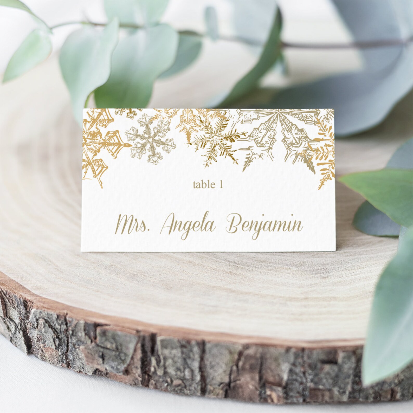 Winter Wedding Place Card Template snowflakes - Etsy