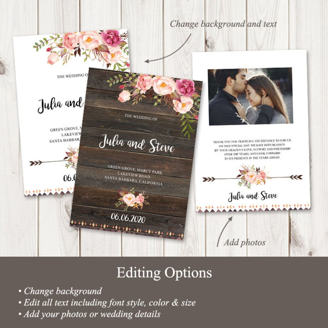 Boho Wedding Program Template bohemian Love. DIY | Etsy