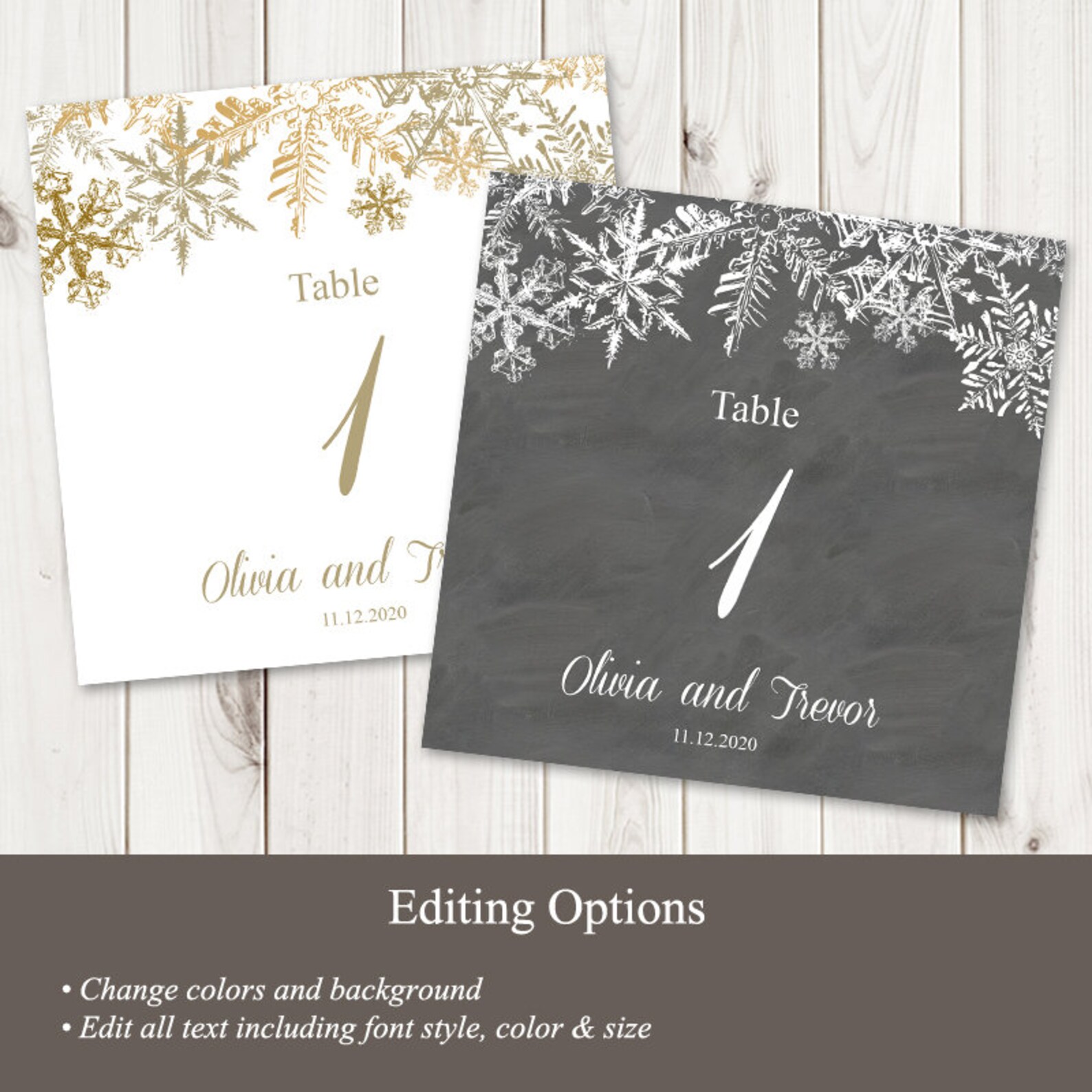 Winter Wedding Table Numbers Template snowflakes - Etsy