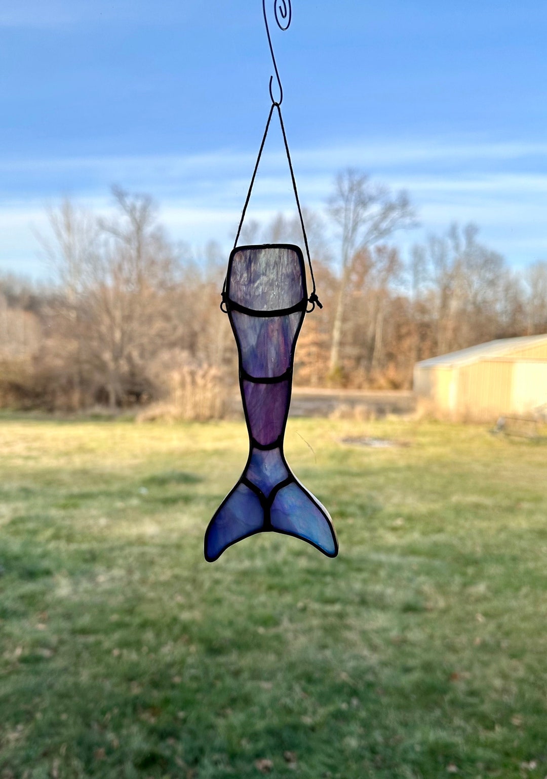Mermaid Tail Suncatcher in Stained Glass, Iridized Wispy Purple - Etsy