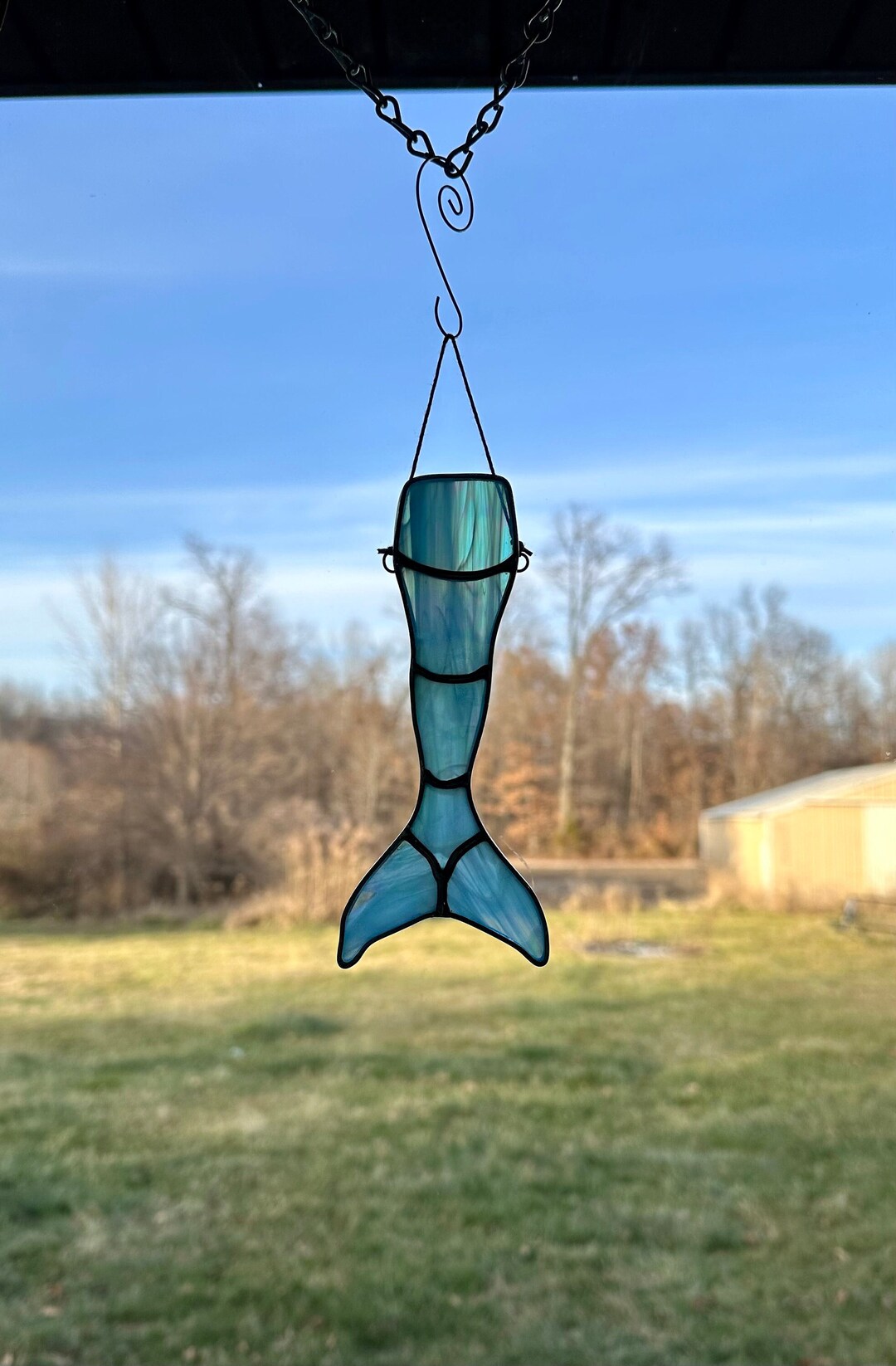 Mermaid Tail Suncatcher in Stained Glass, Iridized Light Blue - Etsy