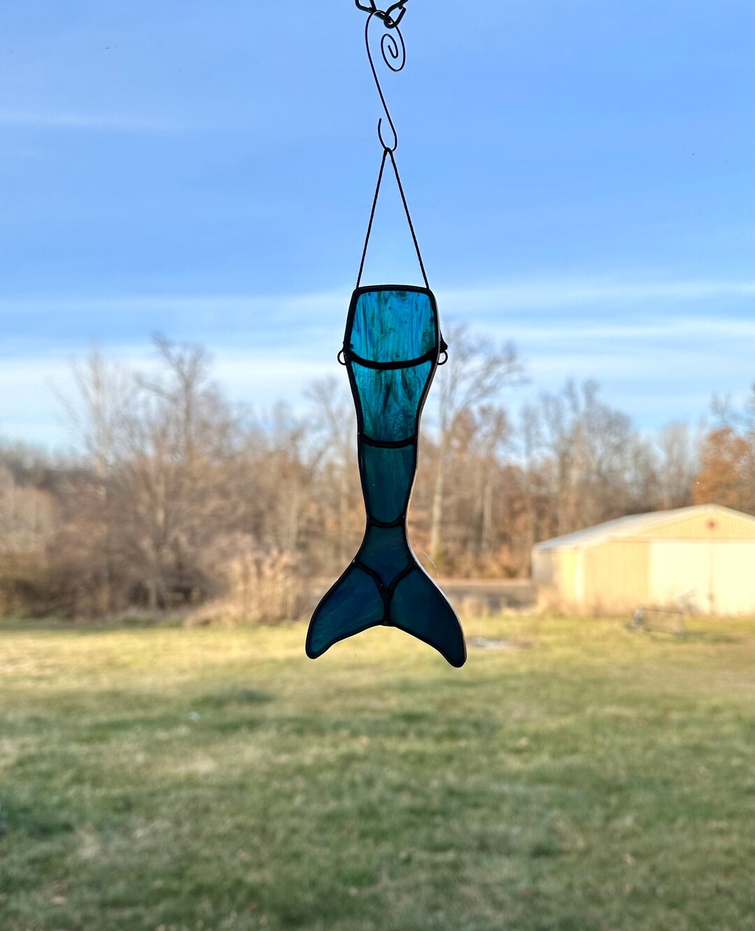 Mermaid Tail Suncatcher in Stained Glass Dark Blue Swirl - Etsy