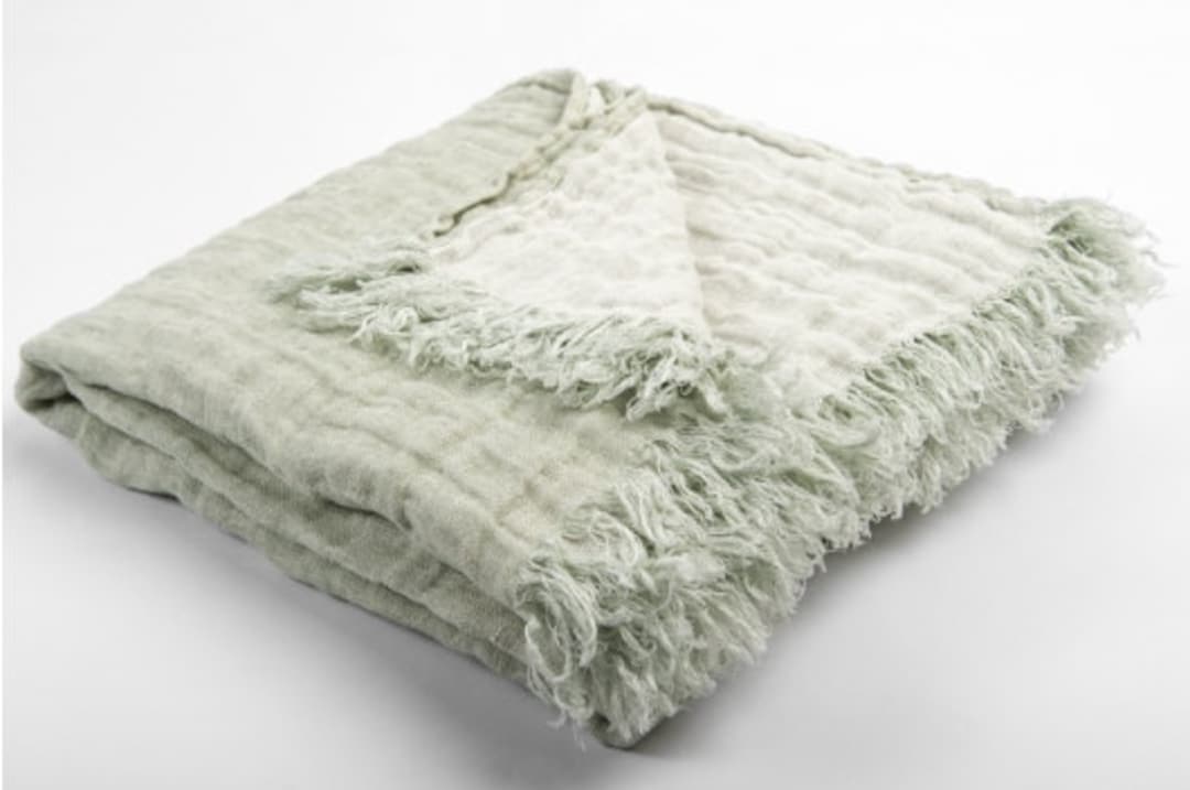 100% Linen Blanket, Eco Blanket, Light Green/mint Linen Blanket, Linen ...
