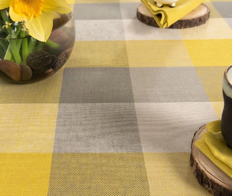 Tablecloth Spring Colours Tablecloth Yellow Grey Linen - Etsy UK