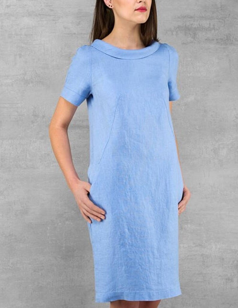 Robe femme lin, robe en pur lin, robe bleue, printemps, robe dété lin ...