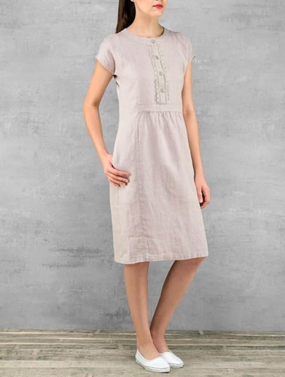 Ropa mujer vestido vestido de lino puro vestido de gris - Etsy España