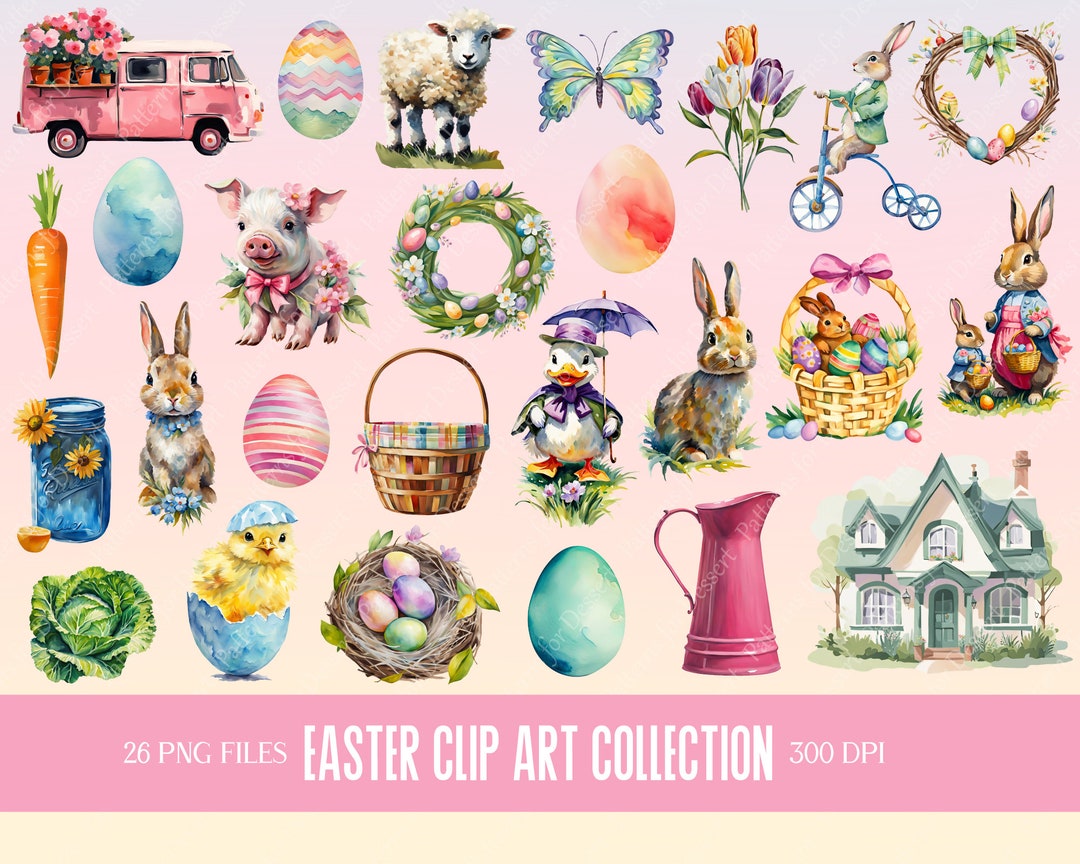 Watercolor Easter Clip Art | Digital Download | Easter Bunny | Easter ...