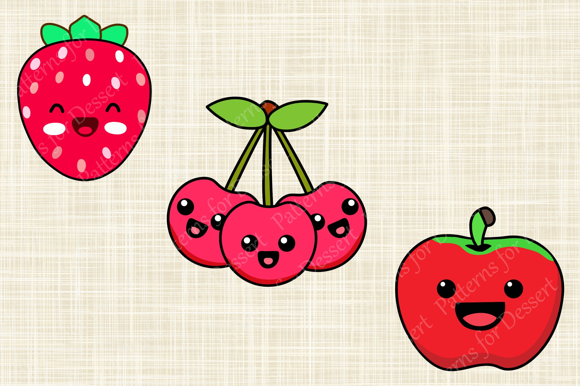Cute Kawaii Fruit Clip Art: Scrapbook Elements, Characters, Digital ...