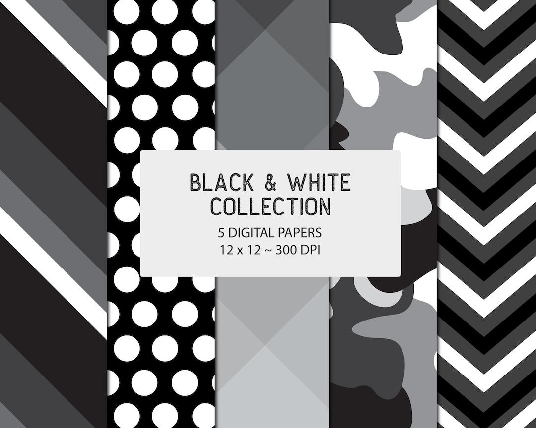 Black and White Digital Scrapbook Paper | Stripe Pattern | Polka Dots ...