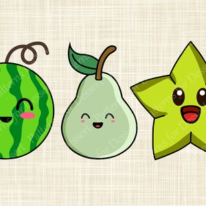 Cute Kawaii Fruit Clip Art: Scrapbook Elements, Characters, Digital ...