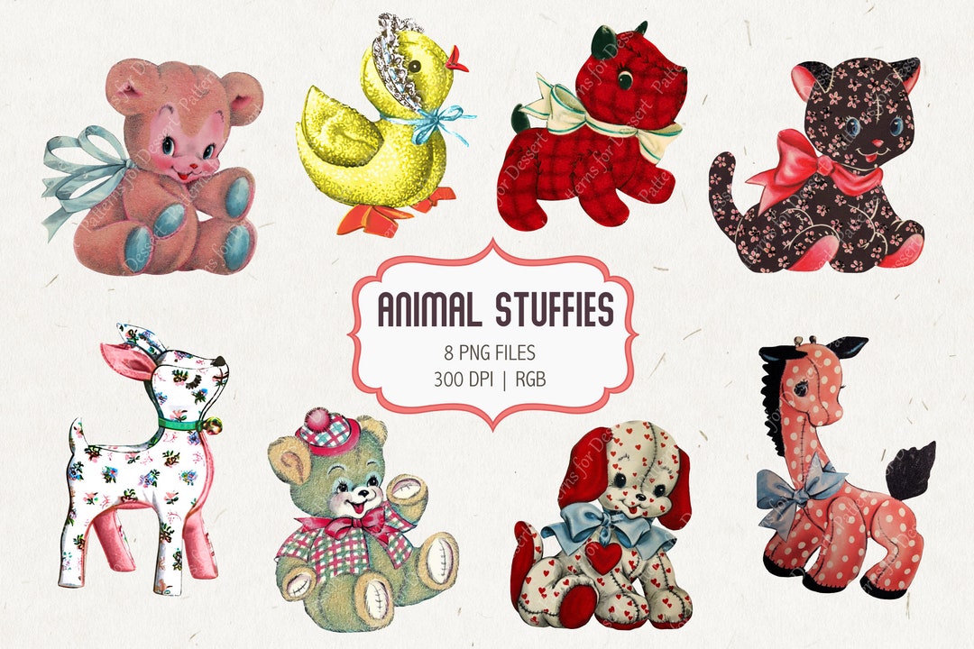 Retro Stuffed Animals Clip Art: Vintage Toys | Digital Download ...