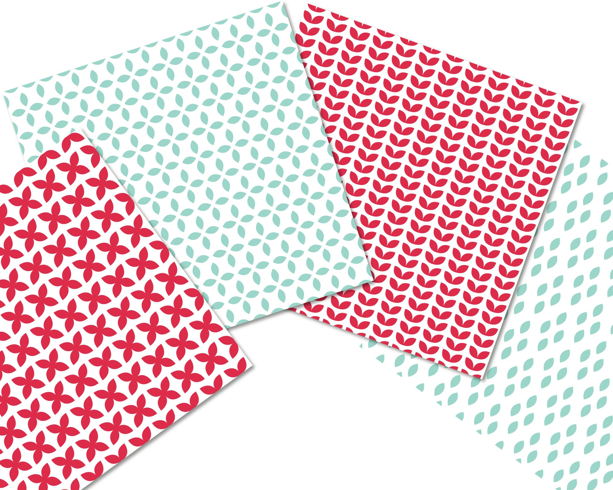 Red and Green Leaf Patters: Digital Scrapbook Paper, Modern Patterns ...