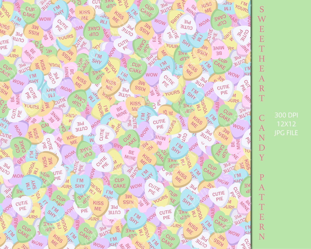 Candy Hearts Scrapbook Paper | Heart Pattern | Valentine's Day Paper ...