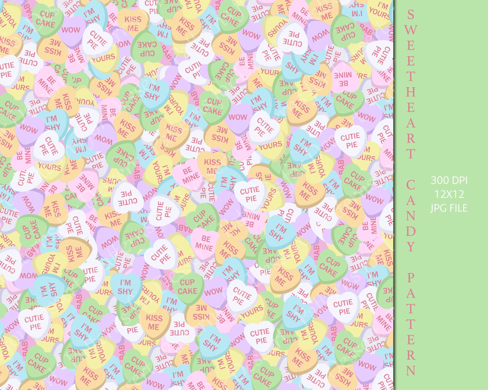 Candy Hearts Scrapbook Paper | Heart Pattern | Valentine's Day Paper ...