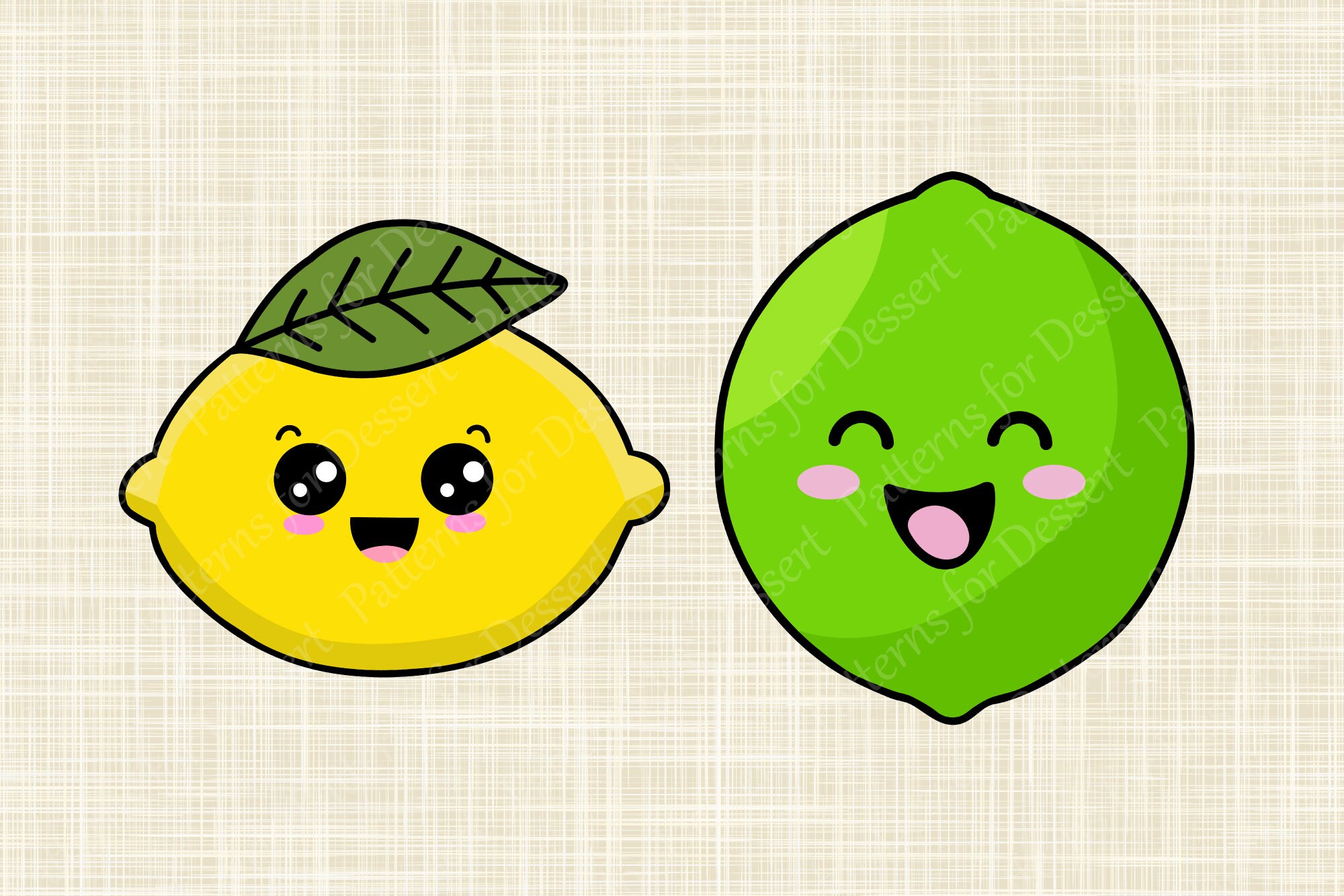 Cute Kawaii Fruit Clip Art: Scrapbook Elements, Characters, Digital ...