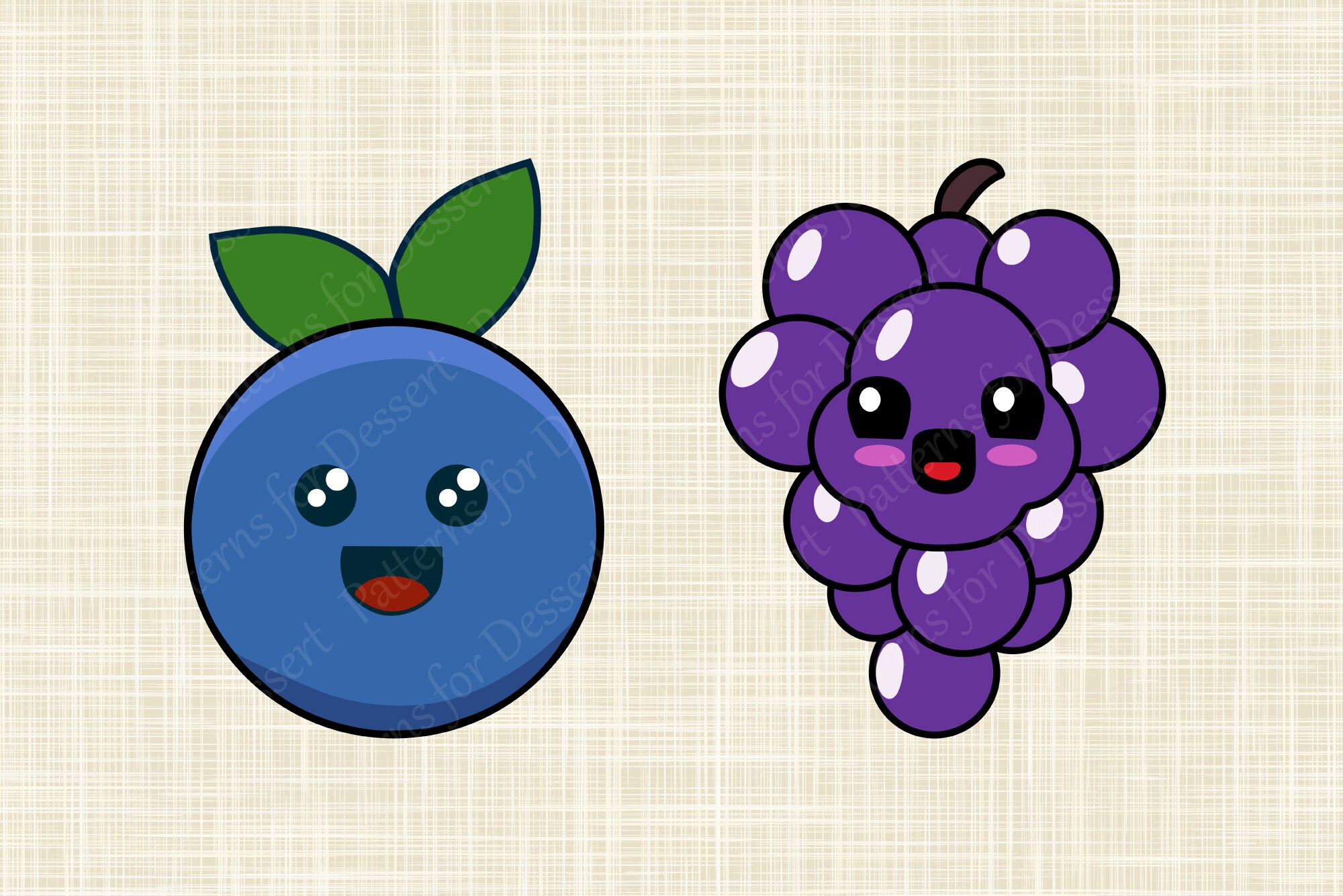 Cute Kawaii Fruit Clip Art: Scrapbook Elements, Characters, Digital ...