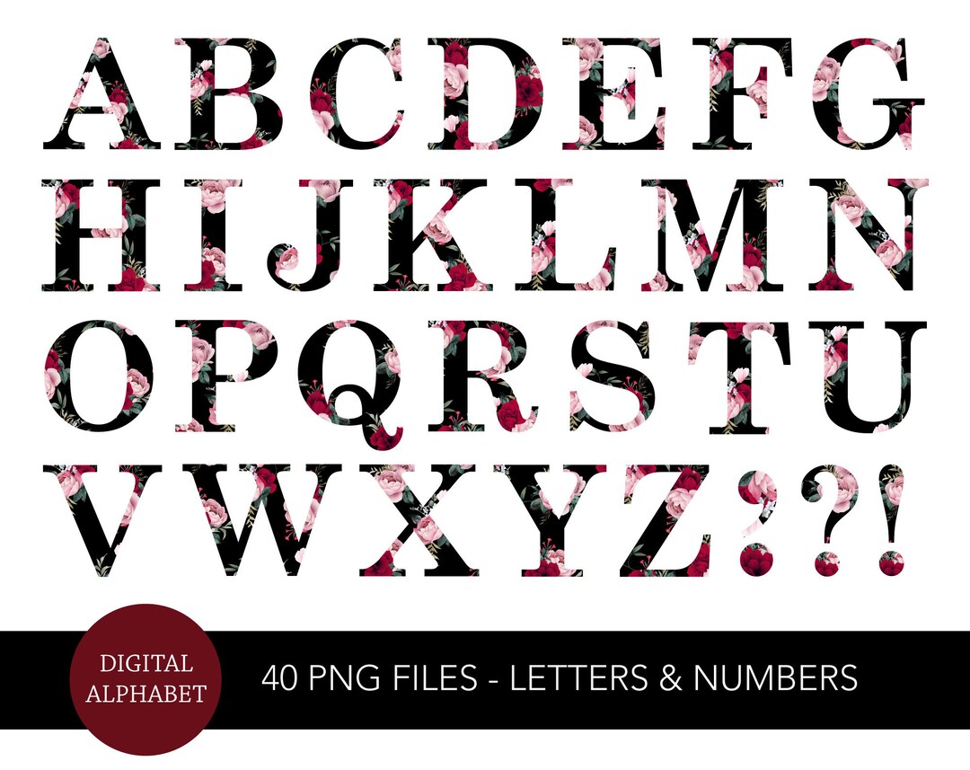 Pink and Red Floral Alphabet Clip Art | Pink Flowers | Flower Alphabet ...