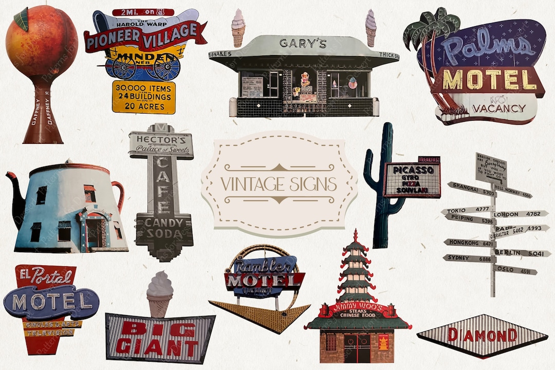 Vintage Signs Clip Art: Antique Signage | Hotel Signs | Restaurant ...