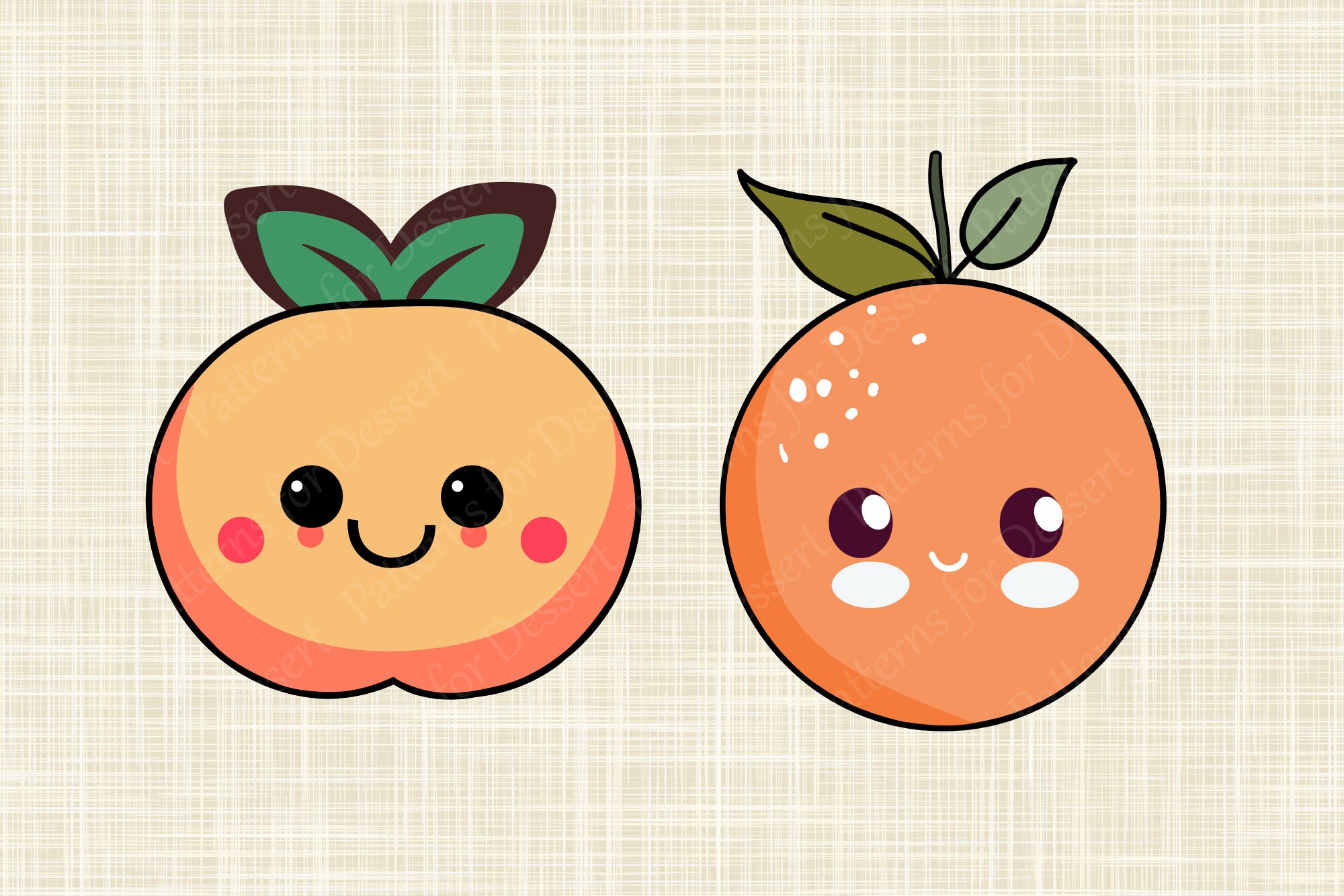 Cute Kawaii Fruit Clip Art: Scrapbook Elements, Characters, Digital ...