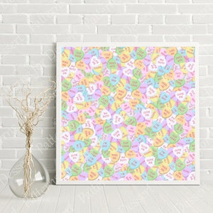 Candy Hearts Scrapbook Paper | Heart Pattern | Valentine's Day Paper ...