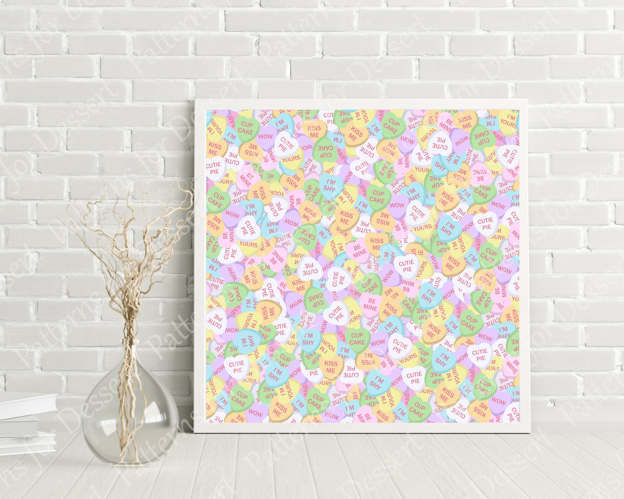 Candy Hearts Scrapbook Paper | Heart Pattern | Valentine's Day Paper ...