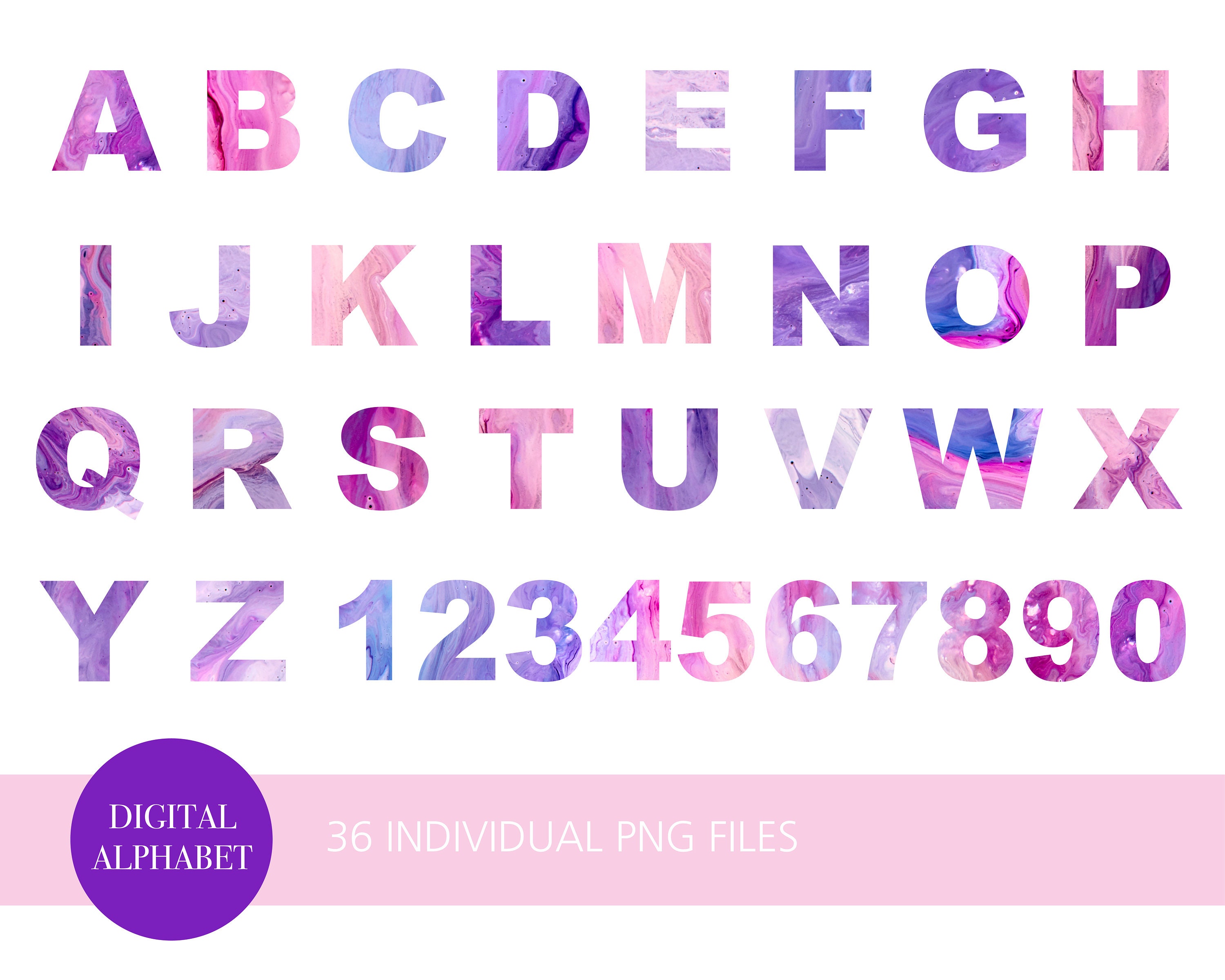 Pink and Purple Marble Alphabet Clip Art Pink Letters Purple Letters ...