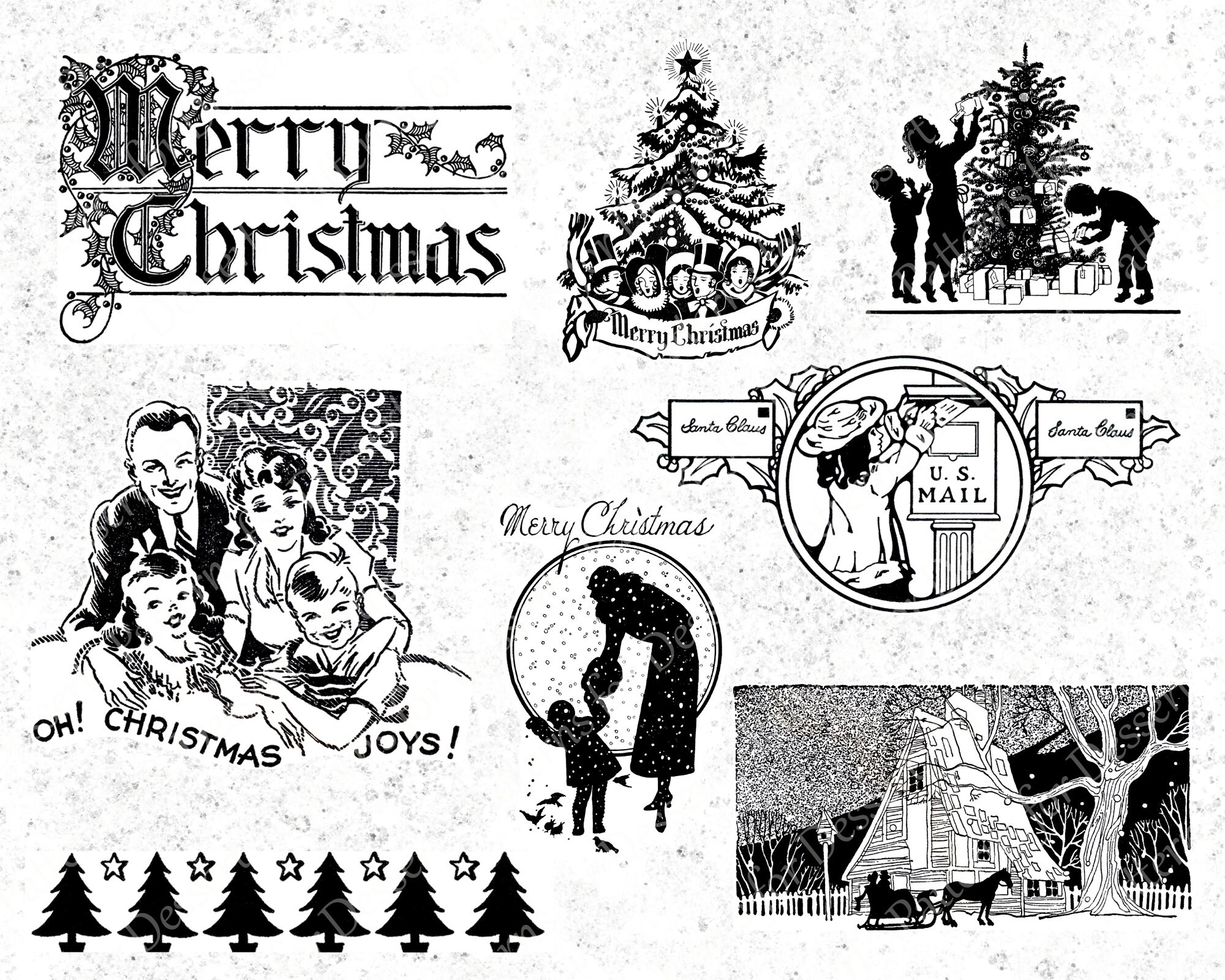 Vintage Black & White Christmas Clipart: Antique Clip Art, Scrapbook ...