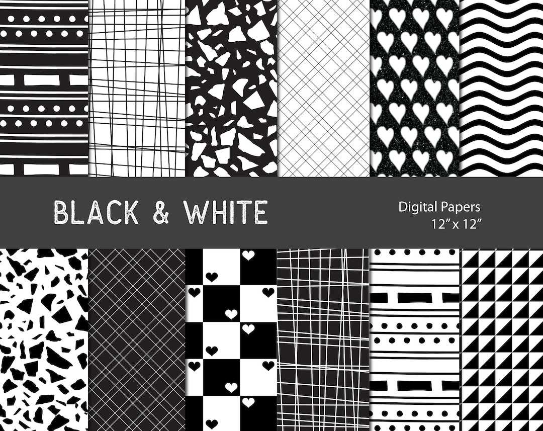 Black and White Digital Scrapbook Paper | Heart Pattern | Checkerboard ...