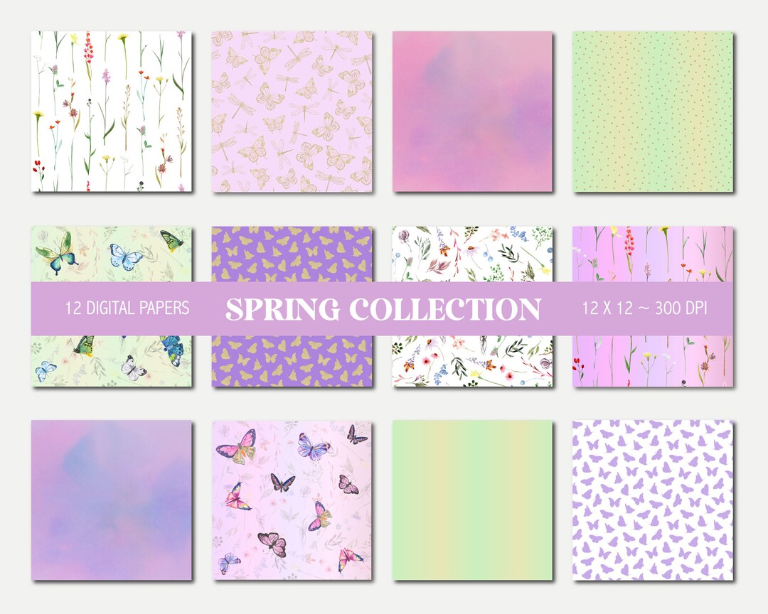 Spring Scrapbook Paper | Digital Download | Butterfly Patterns | Polka ...