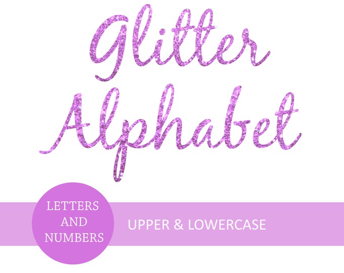 Purple Glitter Letters and Numbers, Purple Glitter Alphabet, Purple ...
