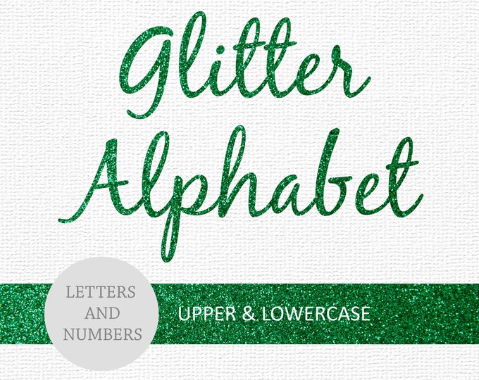 Green Glitter Letters and Numbers, Green Glitter Alphabet, Green ...